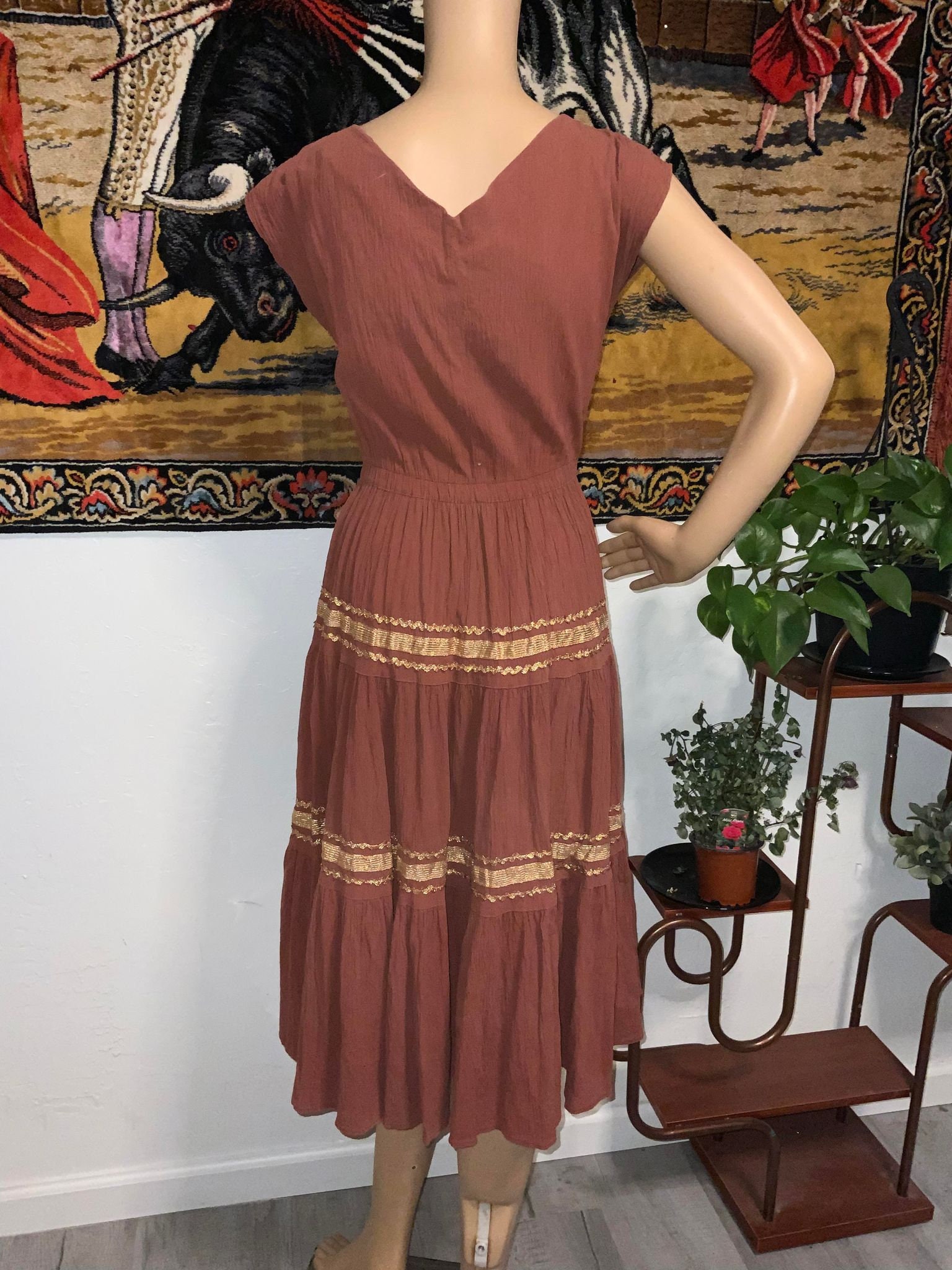 Vintage Brown and Gold Ric Rac 50s Patio Dress - Etsy