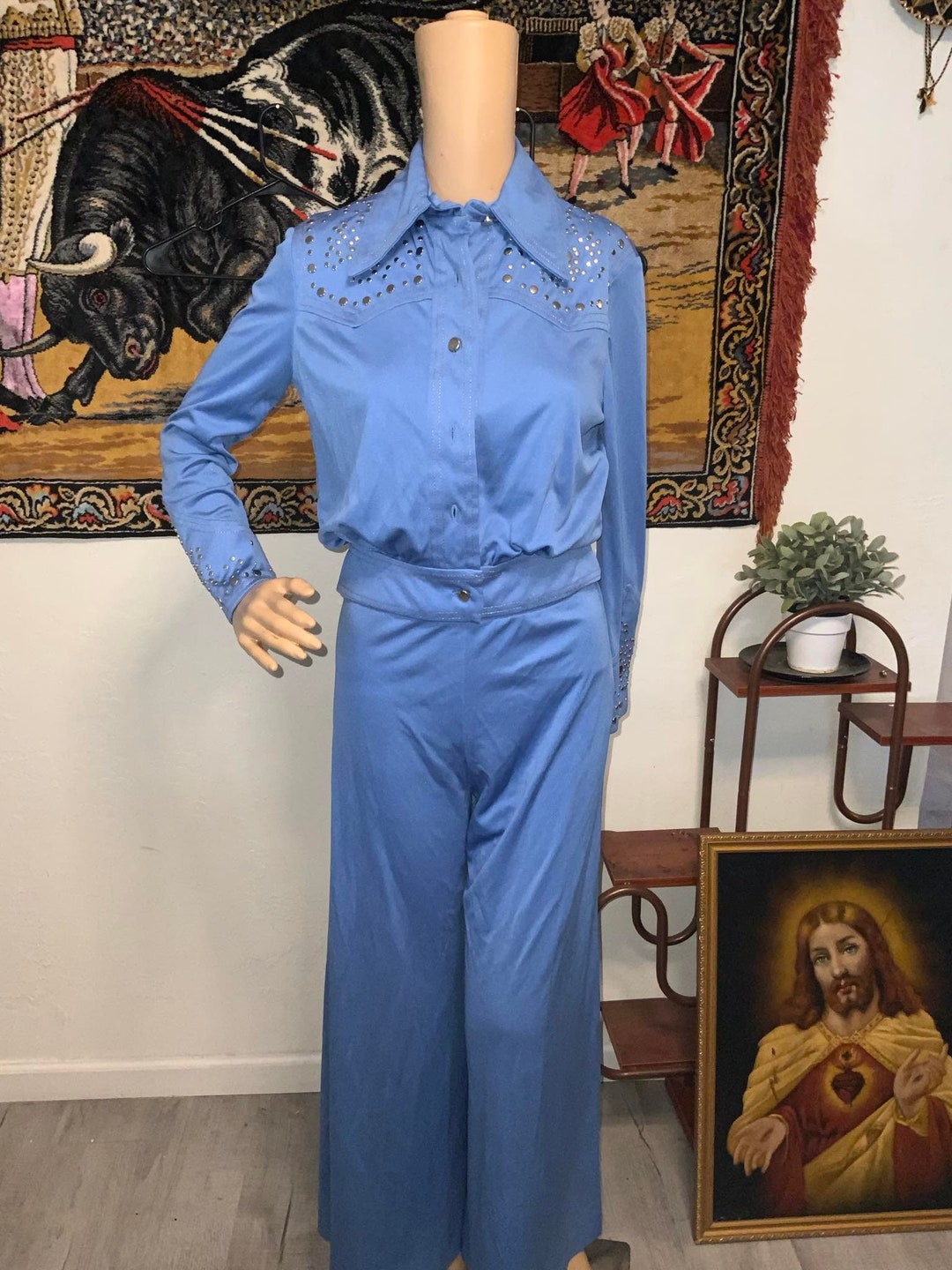 Vintage Blue 2 Piece Studded Jacket and Elephant Bell Pants by the ...