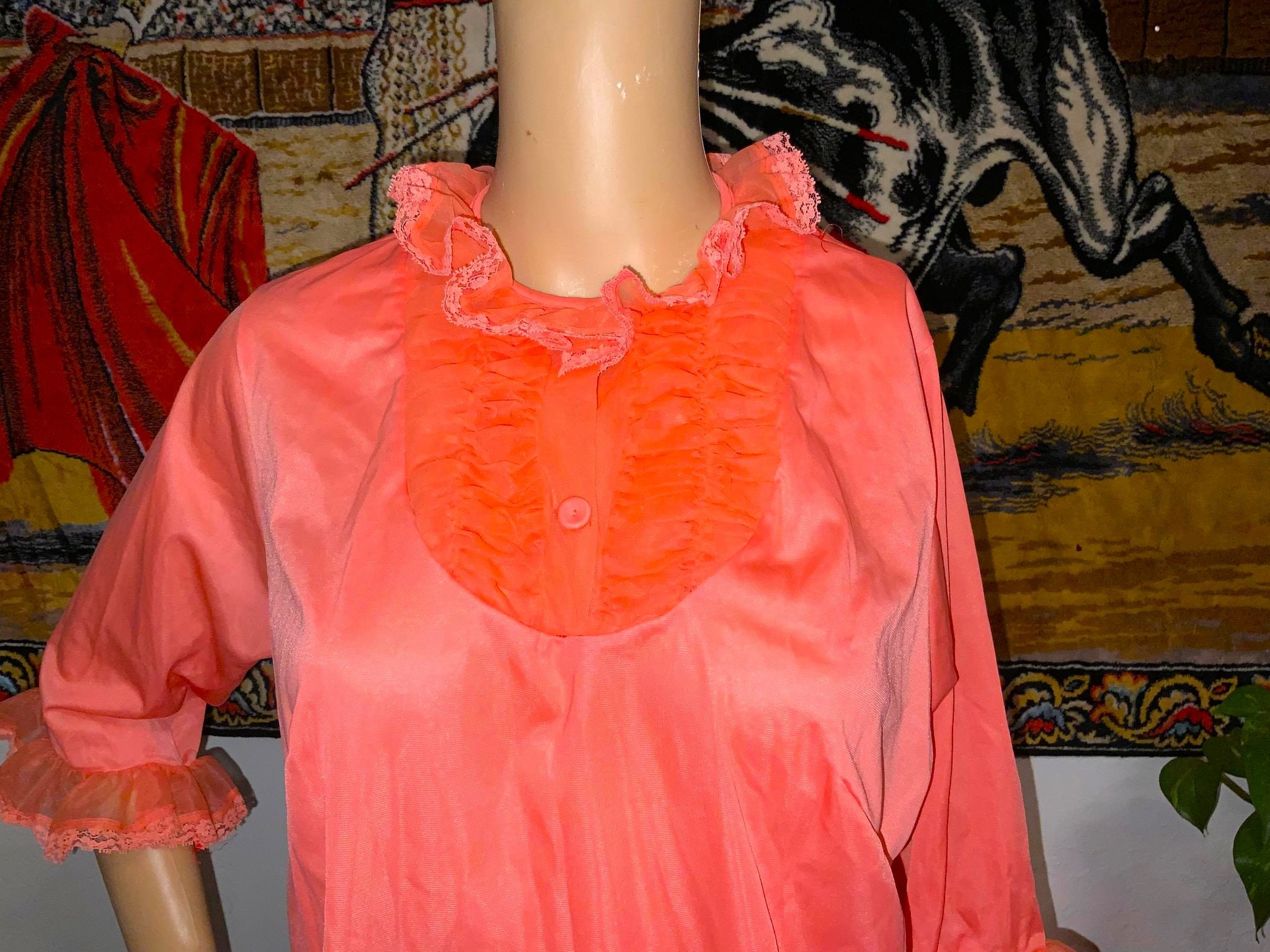 Vintage 3 Piece Jer Marai Pink Ruffled Chiffon Pajama Set Including Top ...