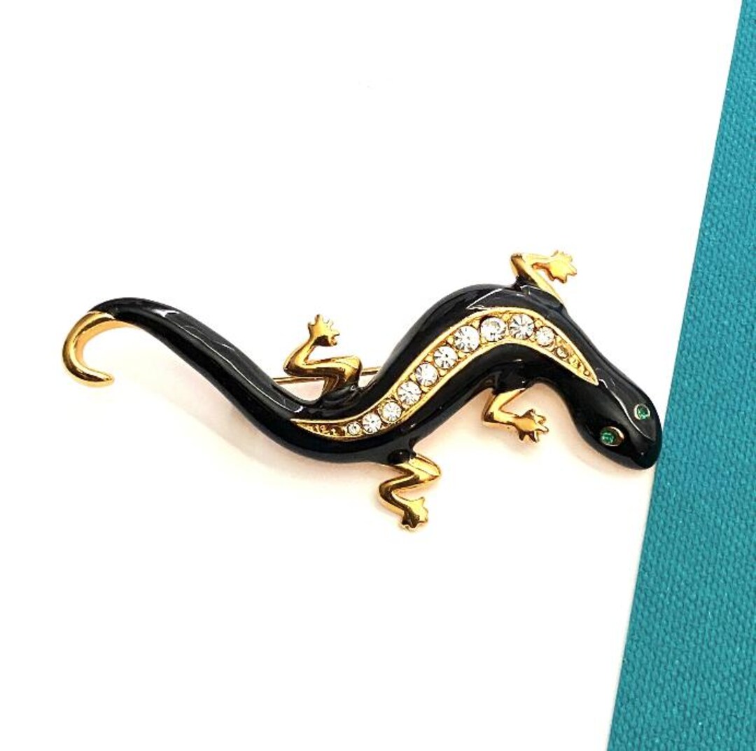 Vintage Avon Lizard/salamander Brooch Gold Tone With Black Enamel 1990s ...