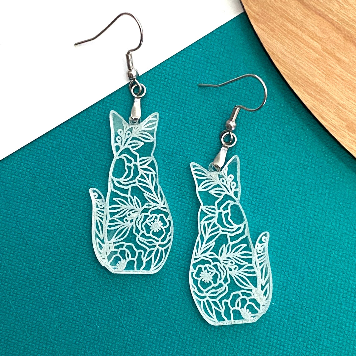 Cute Cat Earrings Floral Cat Silhouette Dangles for Cat - Etsy