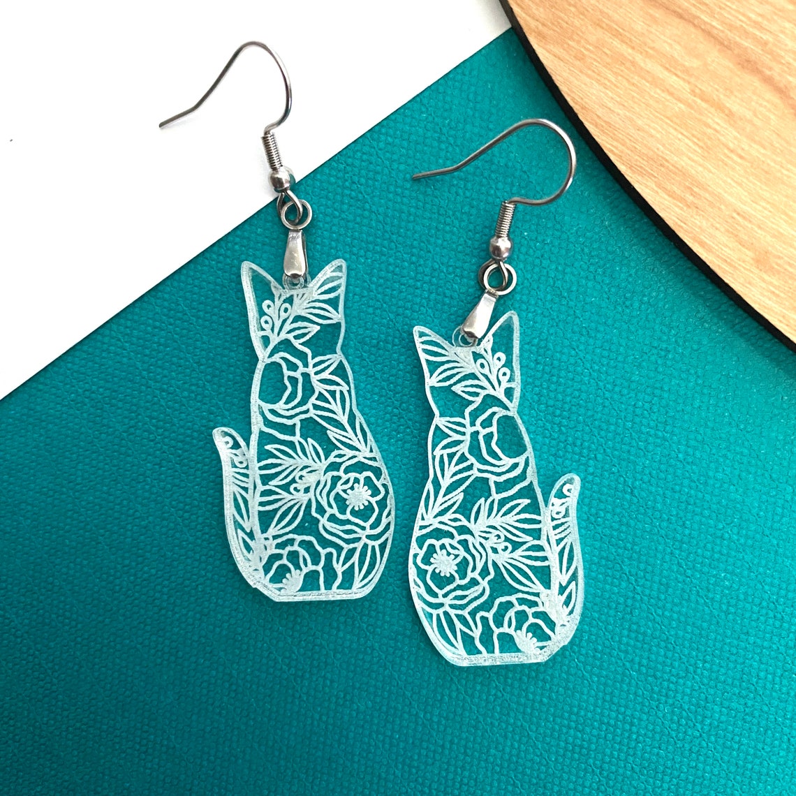 Cute Cat Earrings Floral Cat Silhouette Dangles for Cat - Etsy