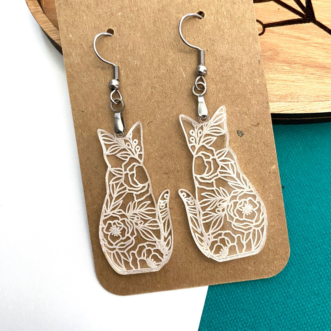 Cute Cat Earrings Floral Cat Silhouette Dangles for Cat - Etsy