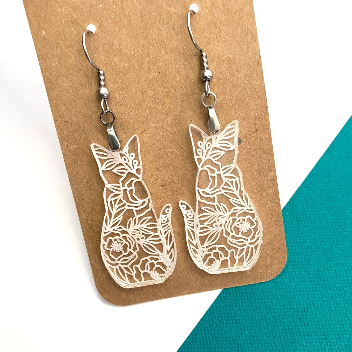 Cute Cat Earrings Floral Cat Silhouette Dangles for Cat - Etsy