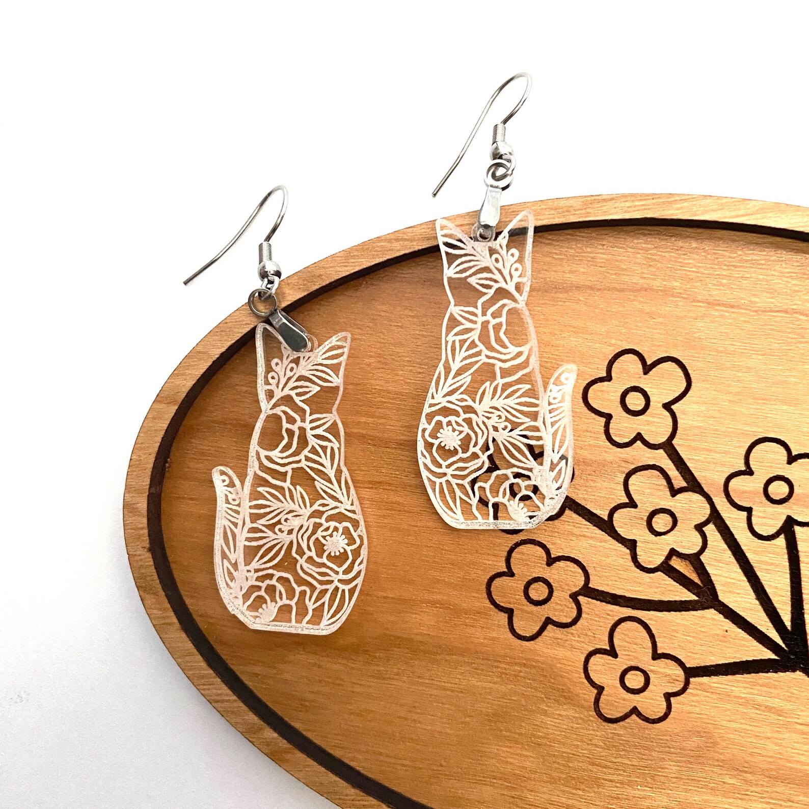 Cute Cat Earrings Floral Cat Silhouette Dangles for Cat - Etsy