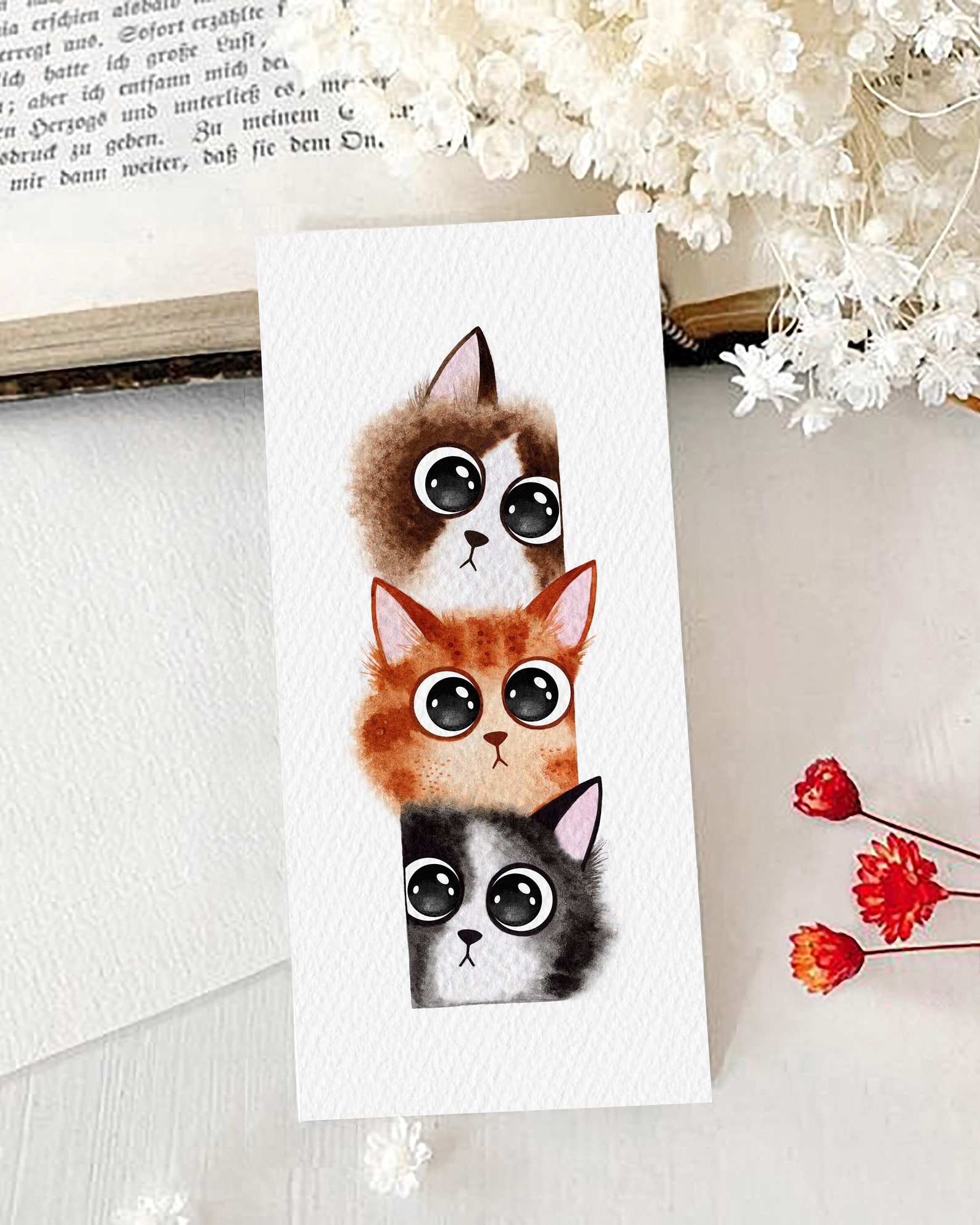 Cat Bookmark, Printable Bookmark, Cat Lover Gift, Watercolor Cat ...