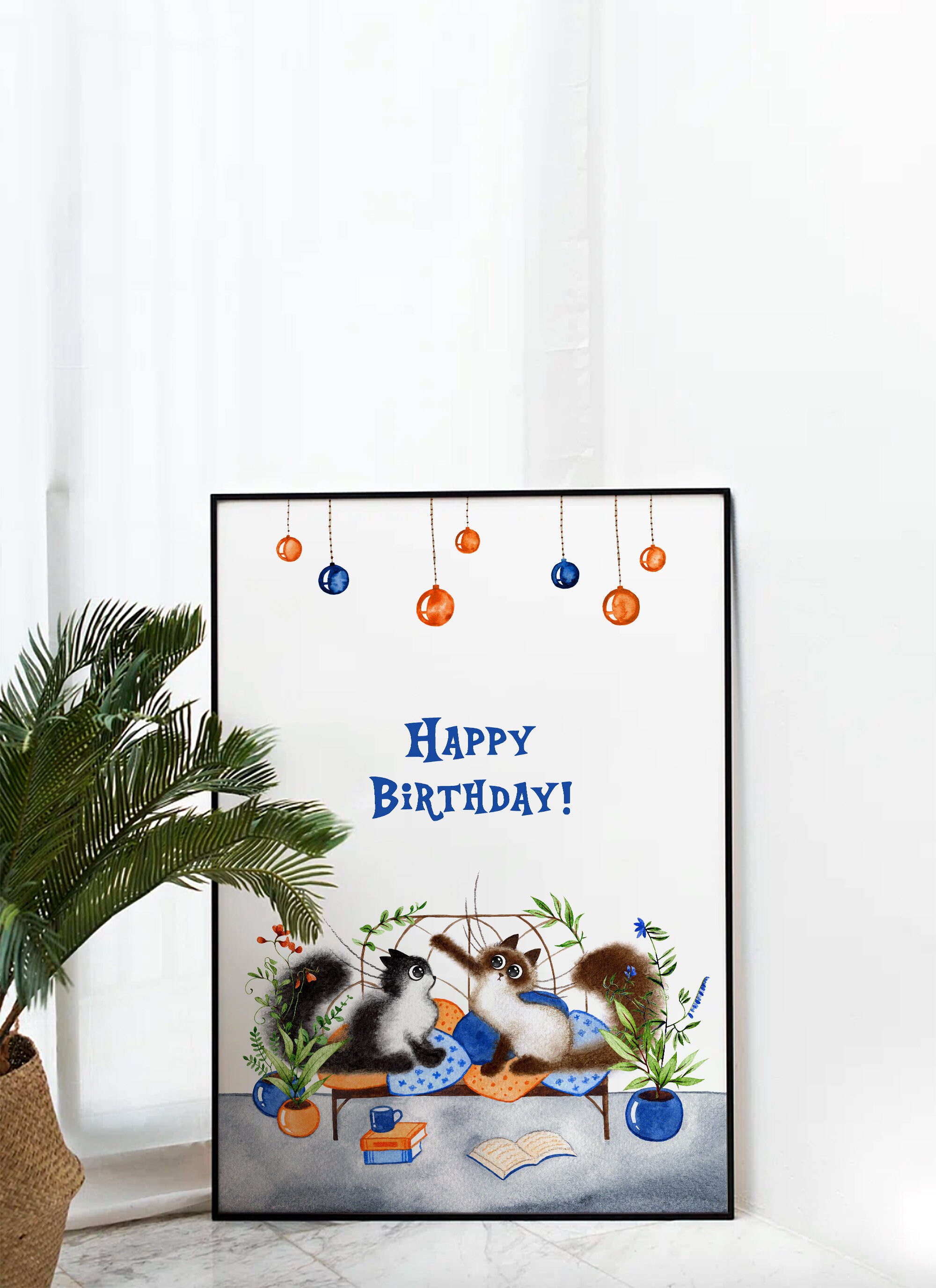 Cat Birthday Card Living Room Decor Cat Lover Gift - Etsy