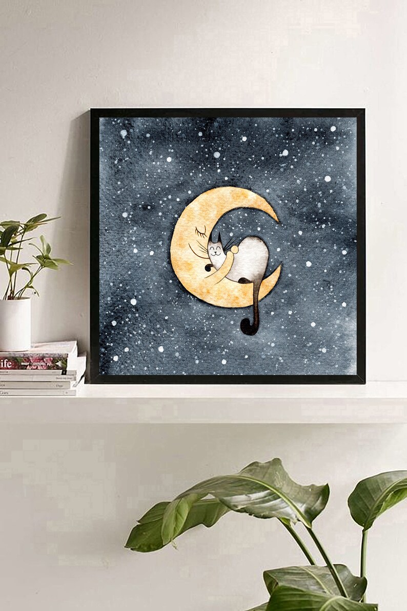 Goodnight Moon Art Printable Wall Art Watercolor Cat - Etsy