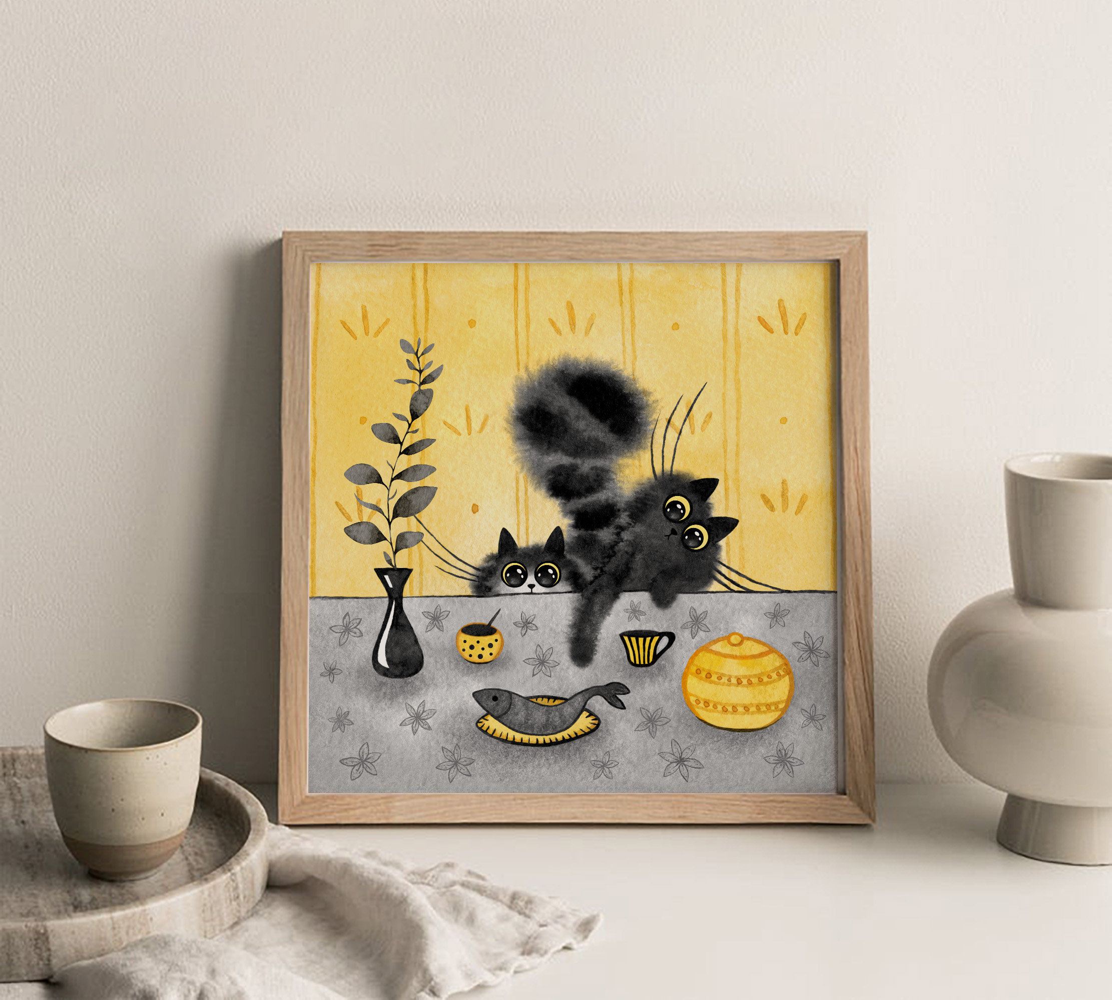 Lemon Kitchen Cats, Printable Cat Postcard, Funny Chonky Black Cat ...