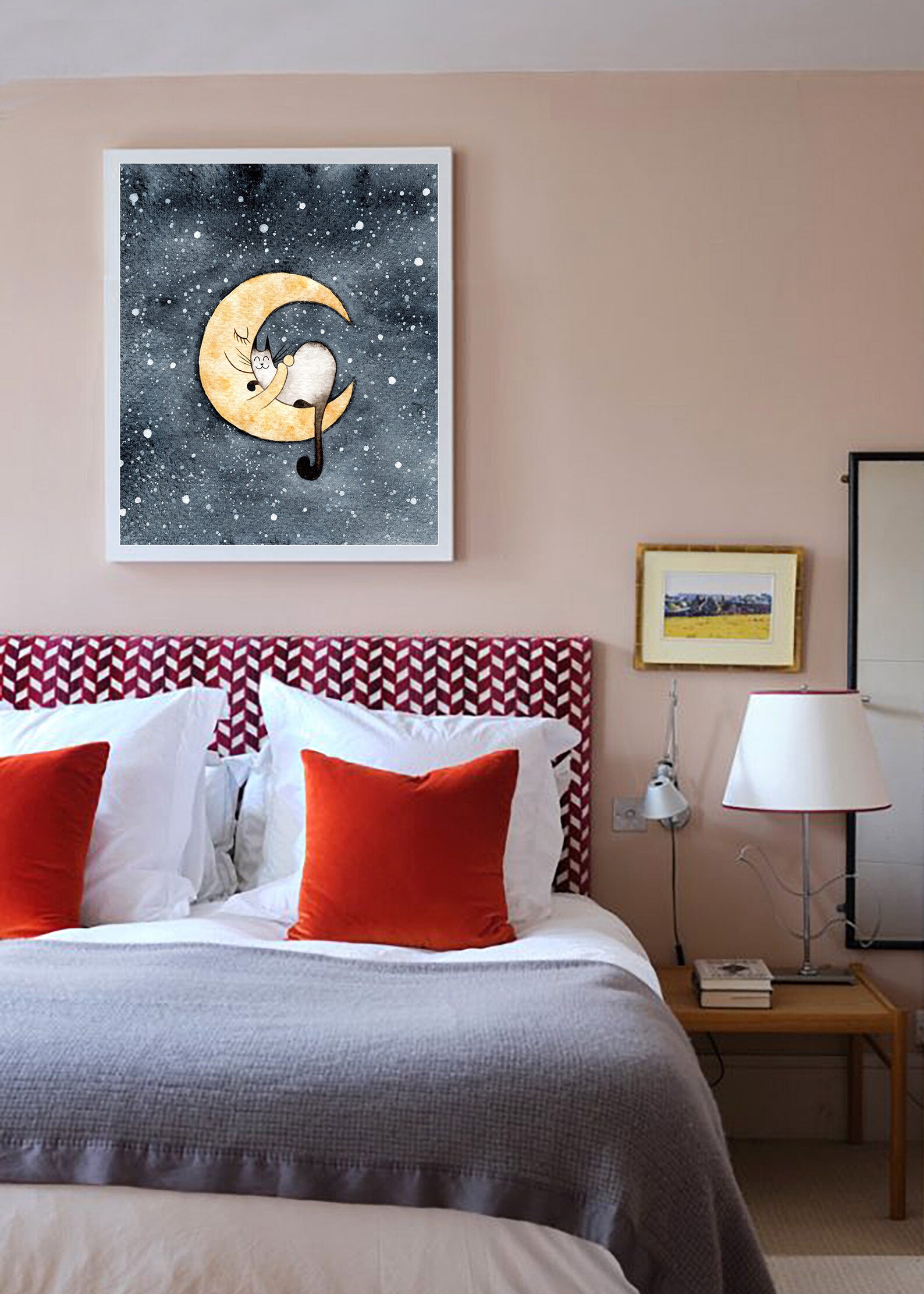 Goodnight Moon Art Printable Wall Art Watercolor Cat - Etsy