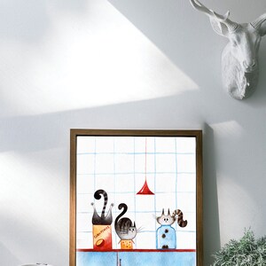 Kitchen Art, Watercolor Cat Painting, Dining Room Decor, Kitchen Poster ...