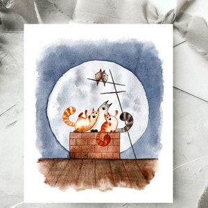 Singing Cats, Kids Room Decor, Nursery Wall Decor, Watercolor Cat Print ...