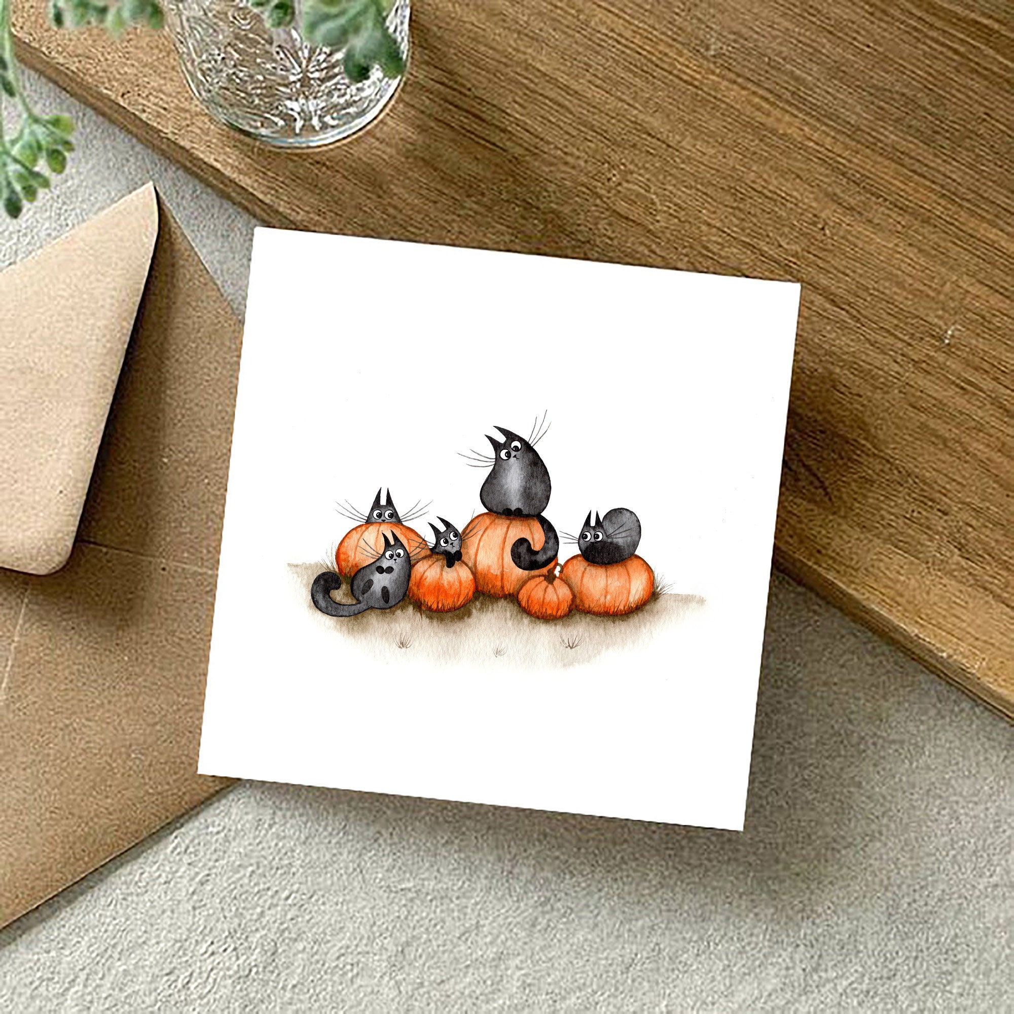 Halloween Black Cats, Cute Halloween Card, Watercolor Printable ...