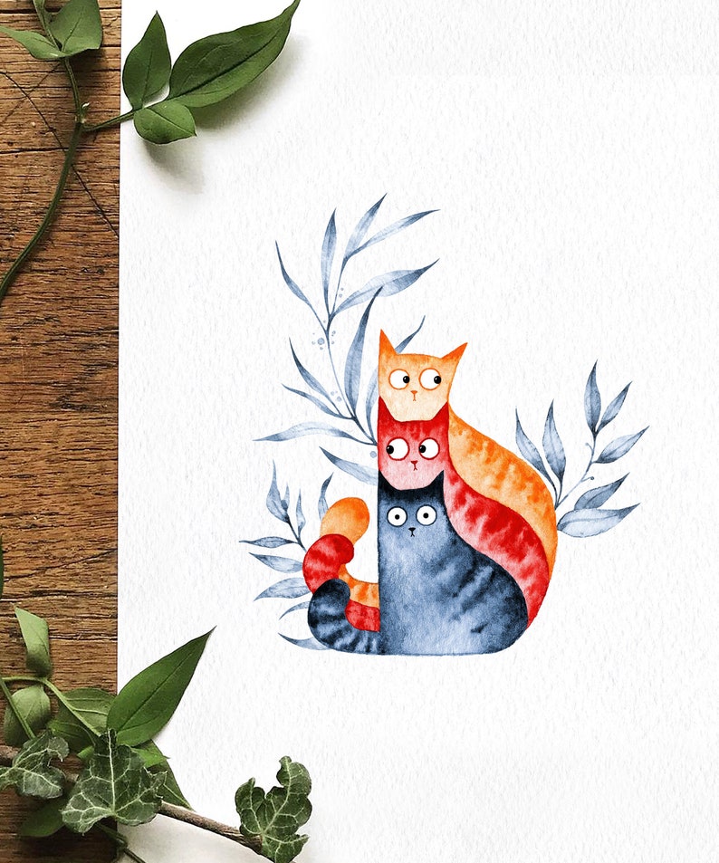 Cat Print Cat Decor Wall Art Watercolor Painting Cat Lover - Etsy