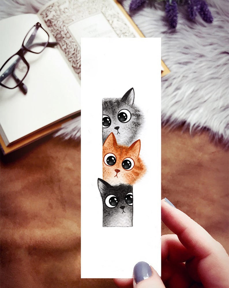 Cat Bookmark Printable Bookmark Cat Lover Gift Watercolor - Etsy