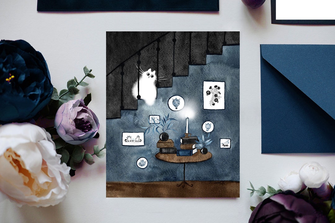 White Cat During the Blackout, Printable Postcard, Ghost Chonky Cat ...