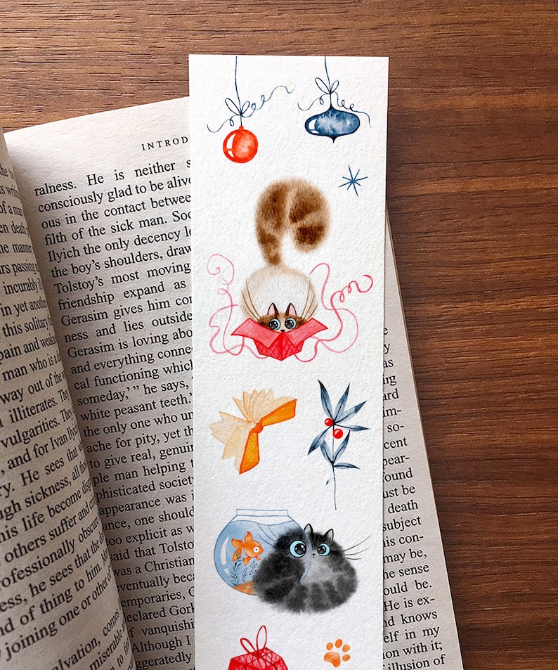 Cat Bookmarks, Printable Bookmark, Christmas Cats, Printable Christmas ...