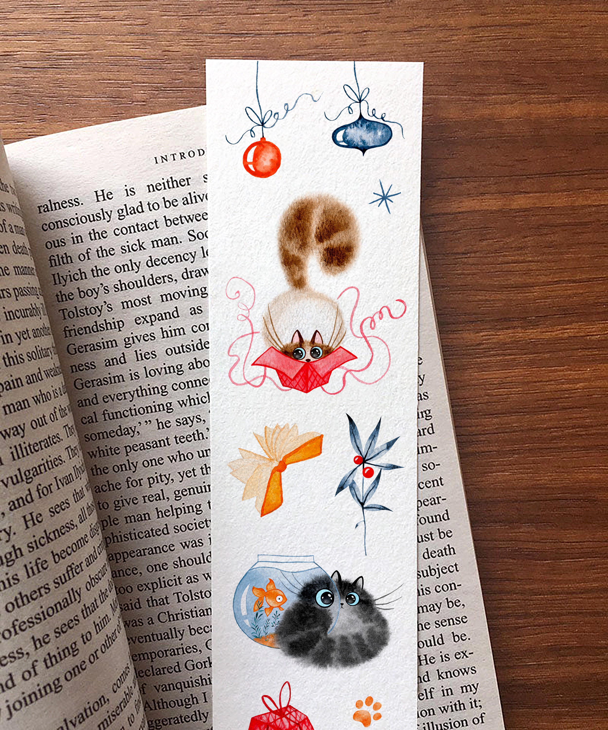 Cat Bookmarks, Printable Bookmark, Christmas Cats, Printable Christmas ...