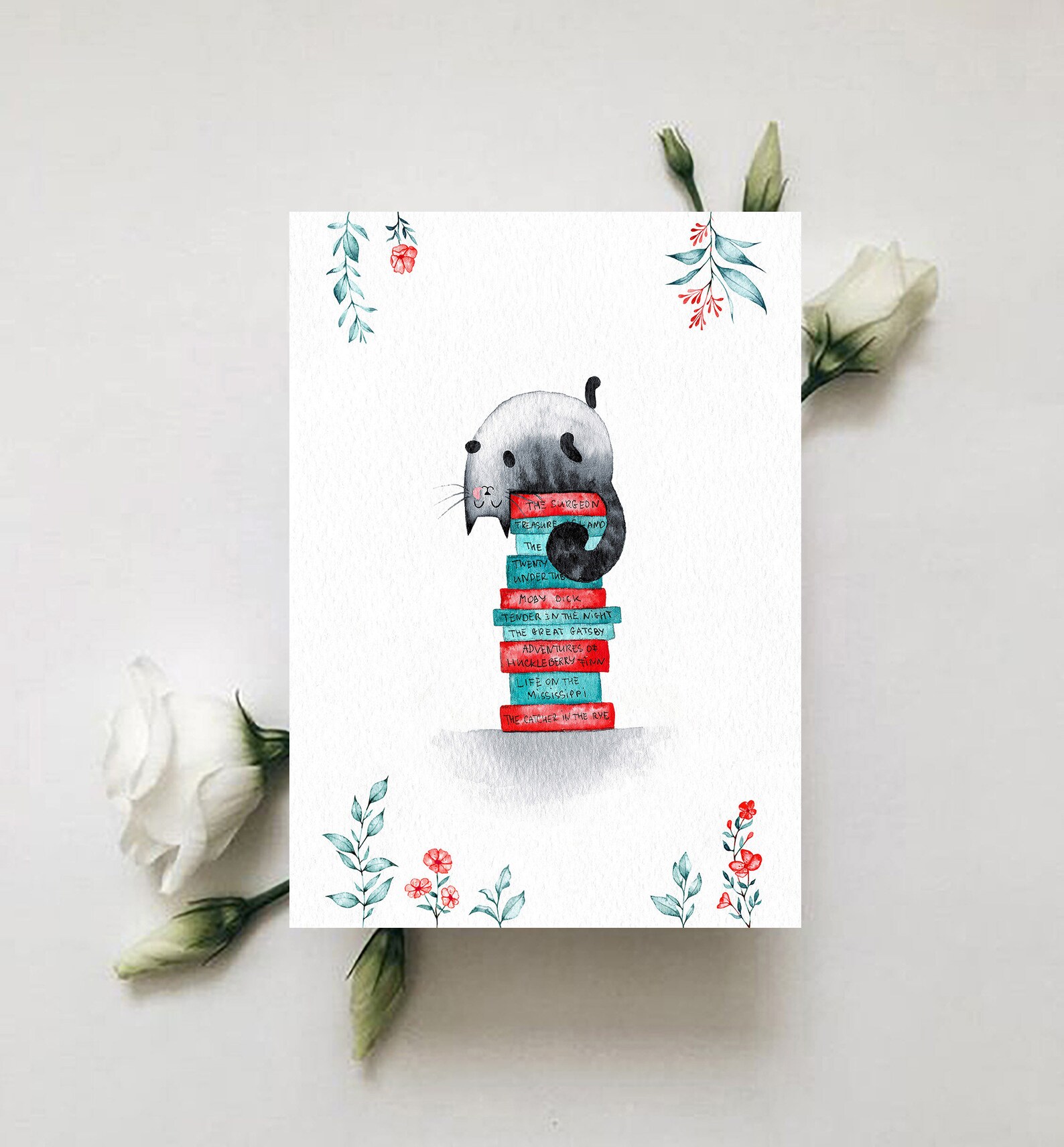 Cat Postcard Cat Print Cat Lover Gift Watercolor Printable | Etsy