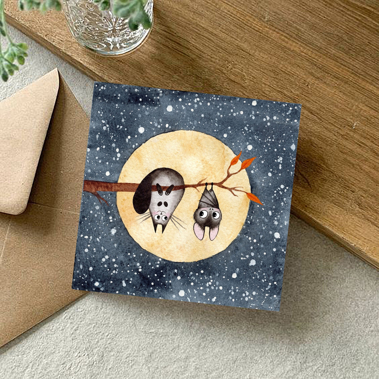 Cat and Bat Meeting Printable Wall Art Watercolor Cat | Etsy