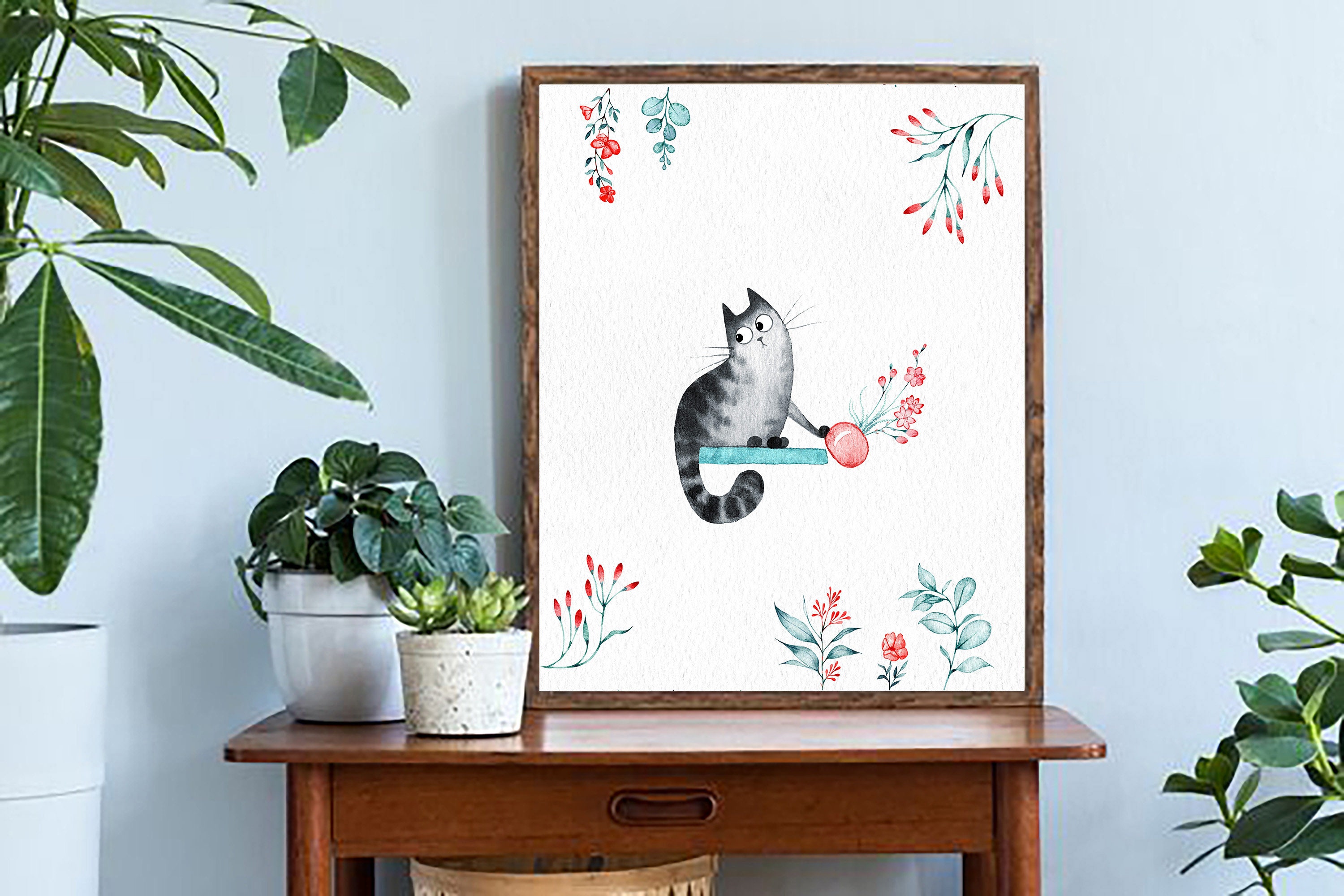 Cat Lover Gift, Cat Painting, Cat Decor, Funny Cat Print, Watercolor ...
