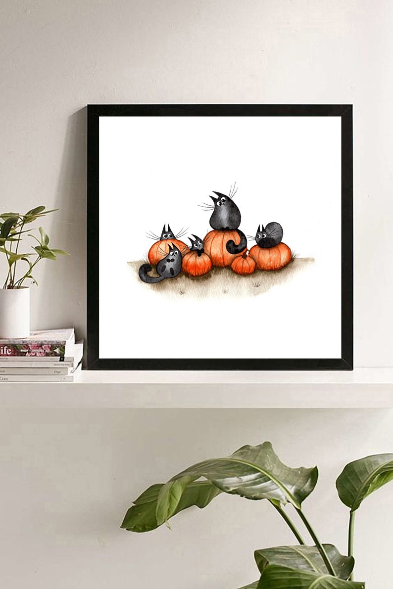 Halloween Black Cats, Cute Halloween Card, Watercolor Printable ...