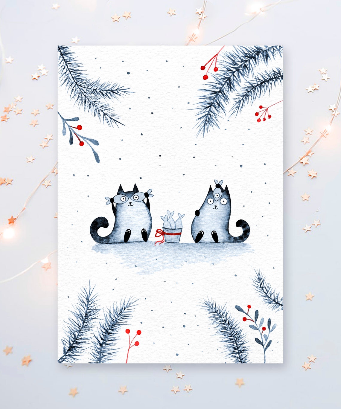 Printable Christmas Postcard Set of 12 Hand-painted - Etsy