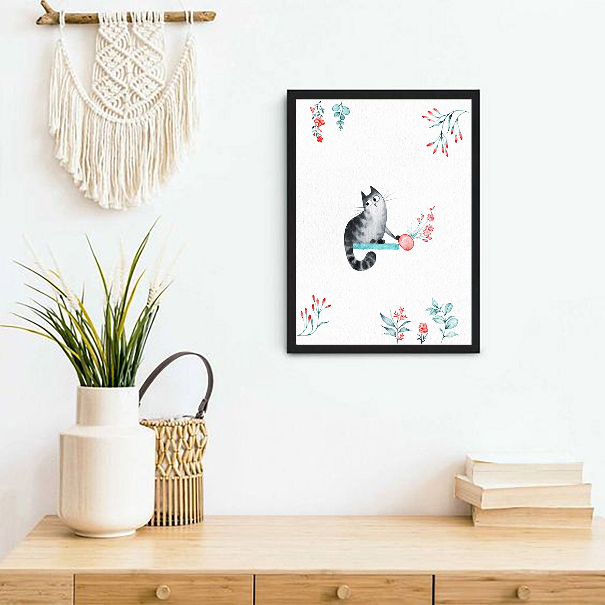 Cat Lover Gift, Cat Painting, Cat Decor, Funny Cat Print, Watercolor ...