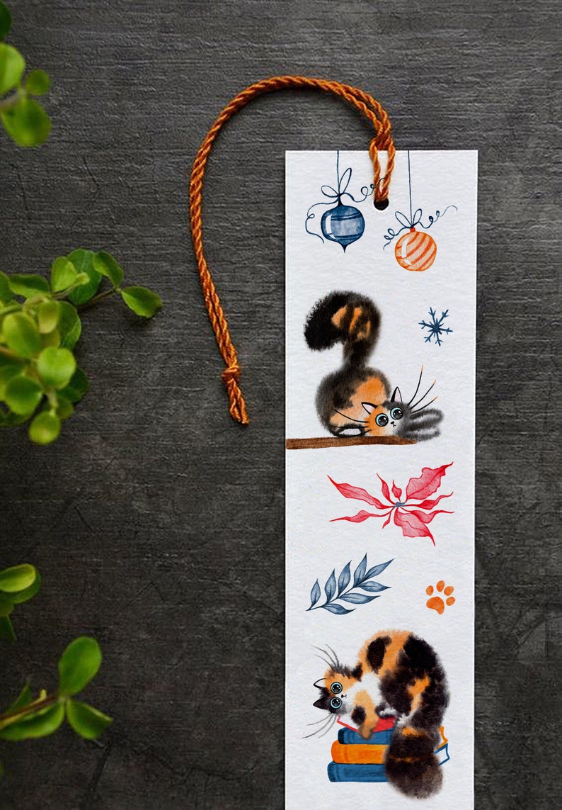 Cat Bookmarks, Printable Bookmark, Christmas Cats, Printable Christmas ...