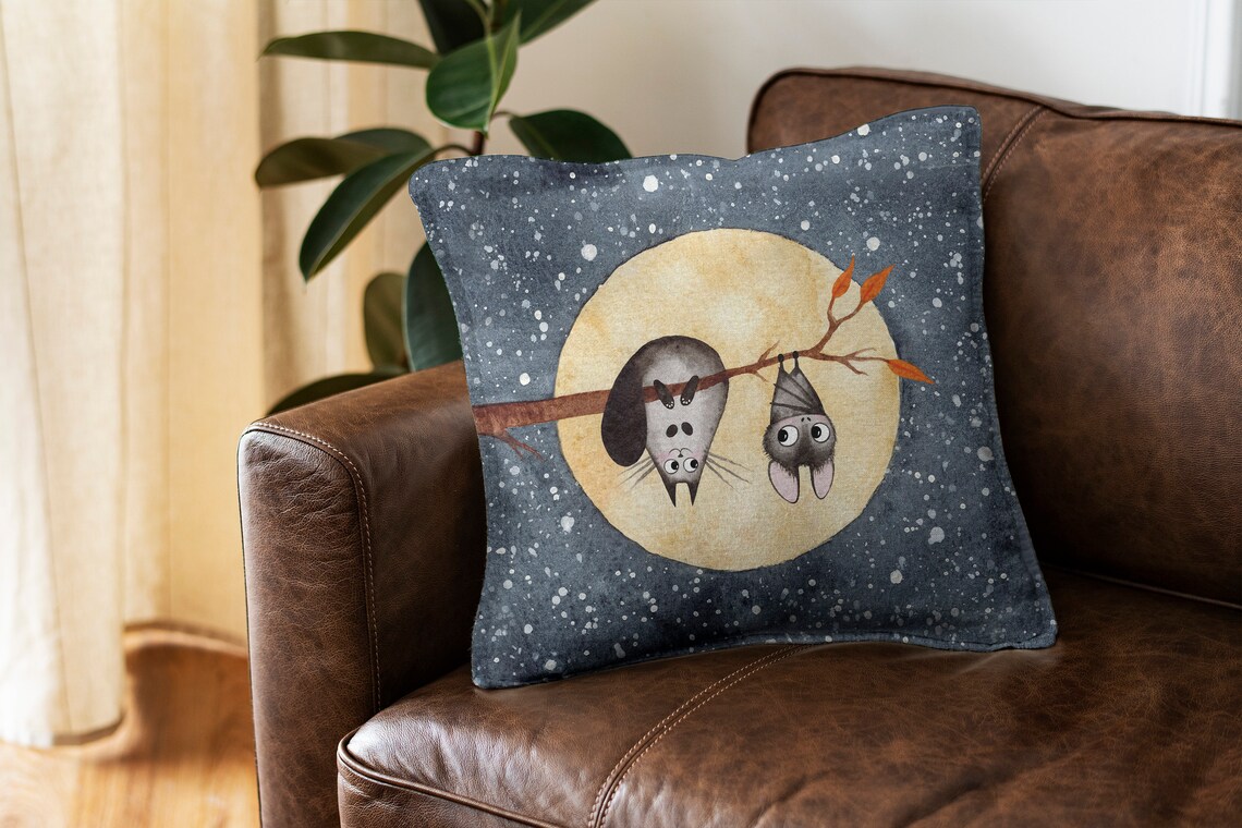 Cat and Bat Meeting Printable Wall Art Watercolor Cat | Etsy