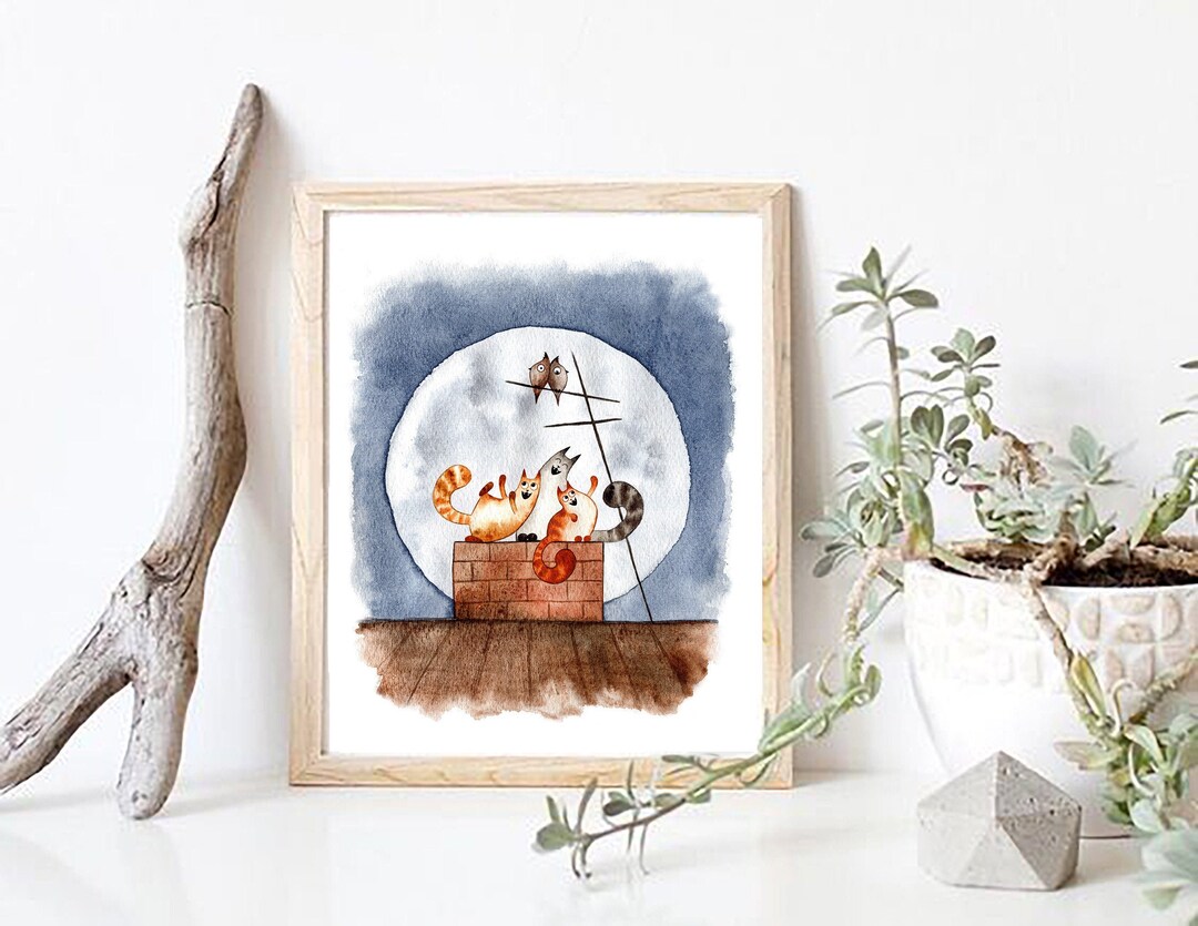 Singing Cats, Kids Room Decor, Nursery Wall Decor, Watercolor Cat Print ...