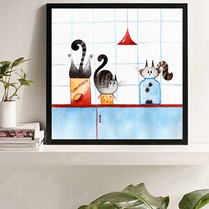 Kitchen Art, Watercolor Cat Painting, Dining Room Decor, Kitchen Poster ...