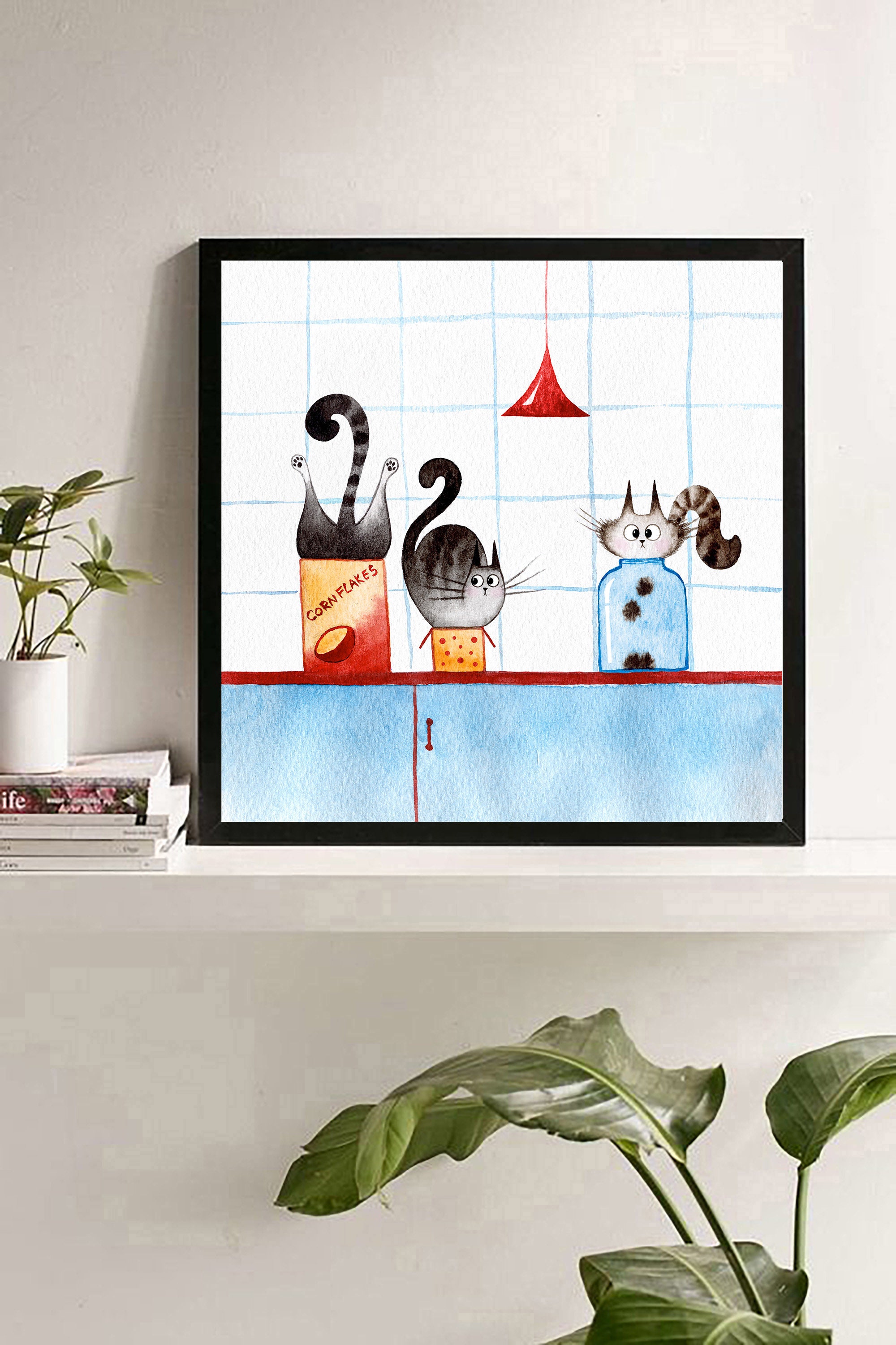 Kitchen Art, Watercolor Cat Painting, Dining Room Decor, Kitchen Poster ...