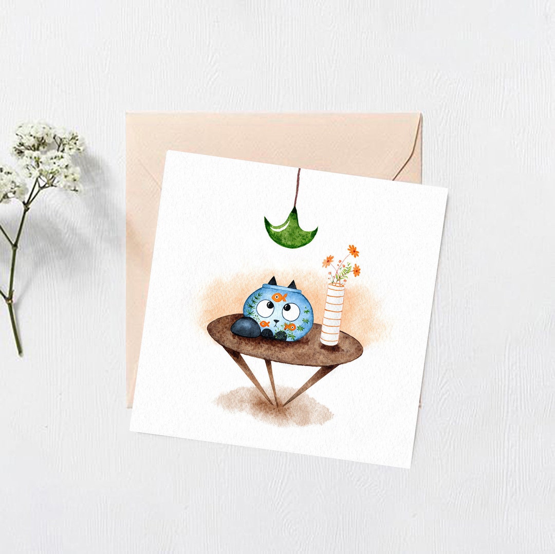 Cat Print, Cat Lover Gift, Watercolor Printable Postcard, Cute Cat ...