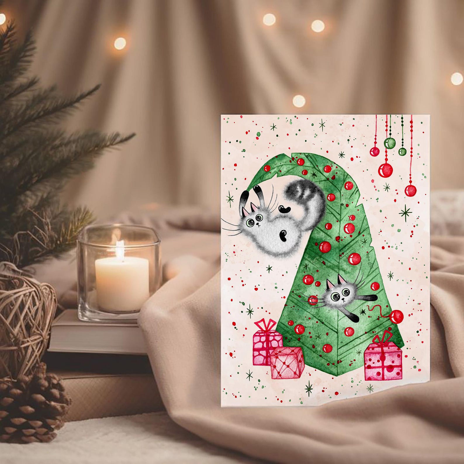 Christmas Cat, Printable Christmas Postcard, Funny Chonky Cats ...