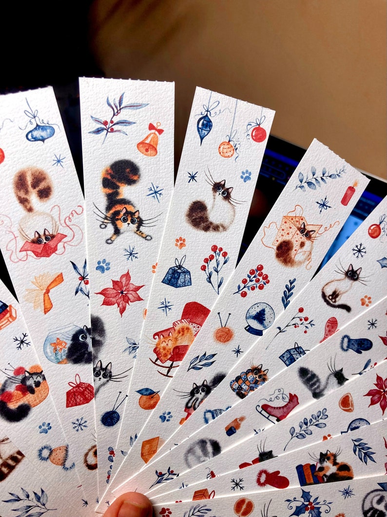 Cat Bookmarks, Printable Bookmark, Christmas Cats, Printable Christmas ...