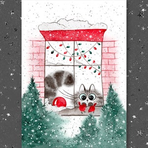 Christmas Cats, Printable Christmas Postcard Set, Funny Chonky Cats ...