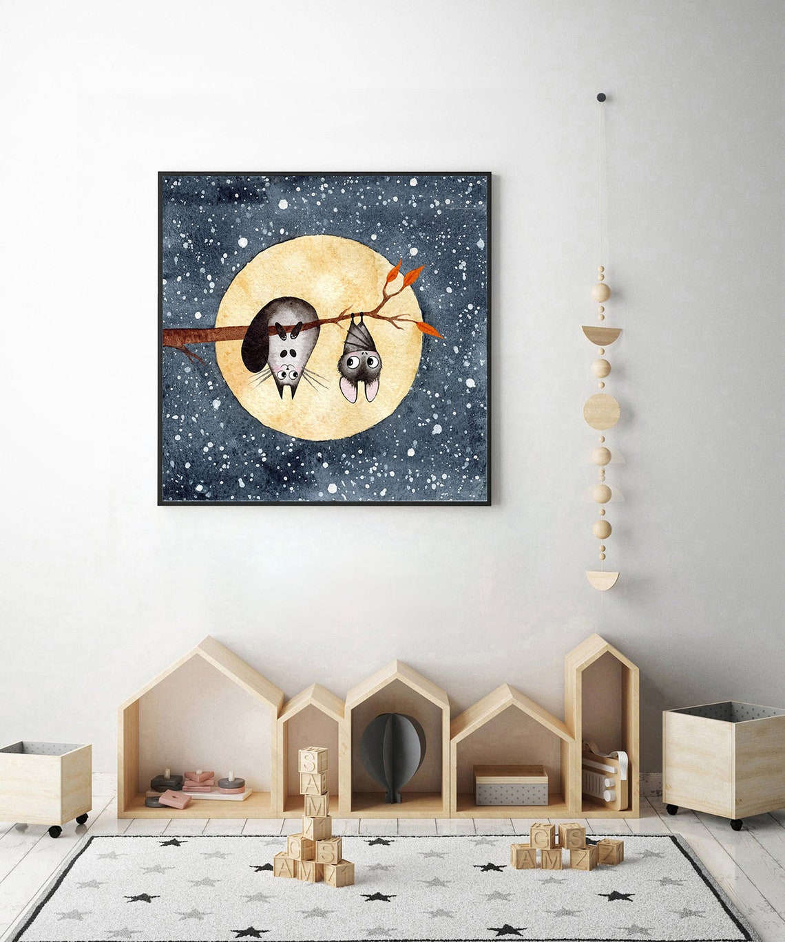 Cat and Bat Meeting Printable Wall Art Watercolor Cat | Etsy