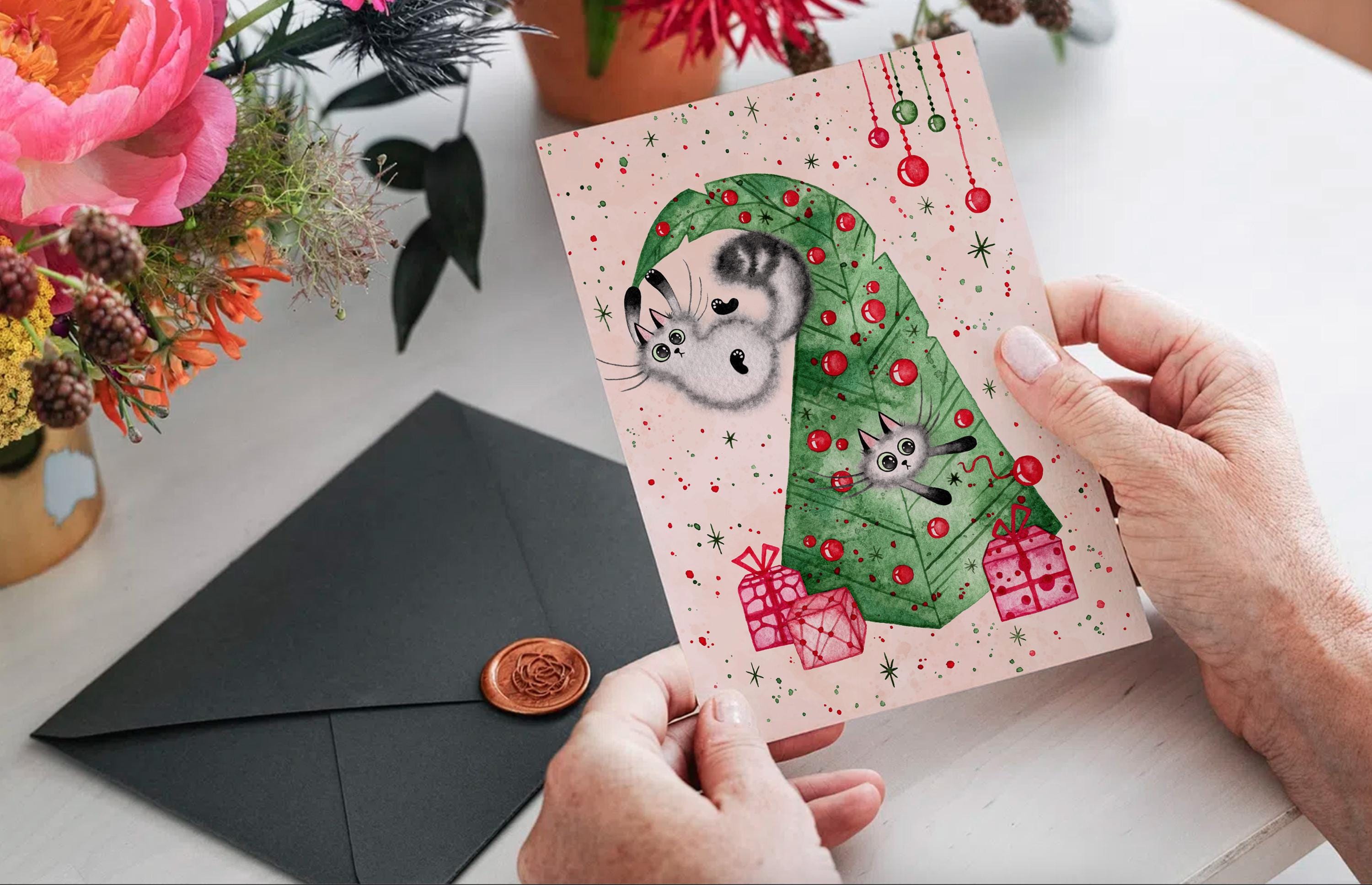Christmas Cat, Printable Christmas Postcard, Funny Chonky Cats ...