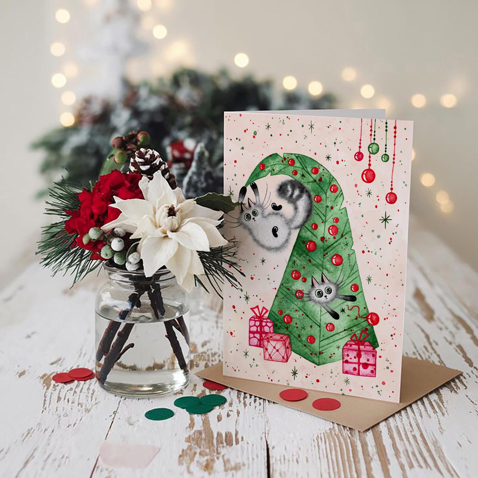 Christmas Cat, Printable Christmas Postcard, Funny Chonky Cats ...