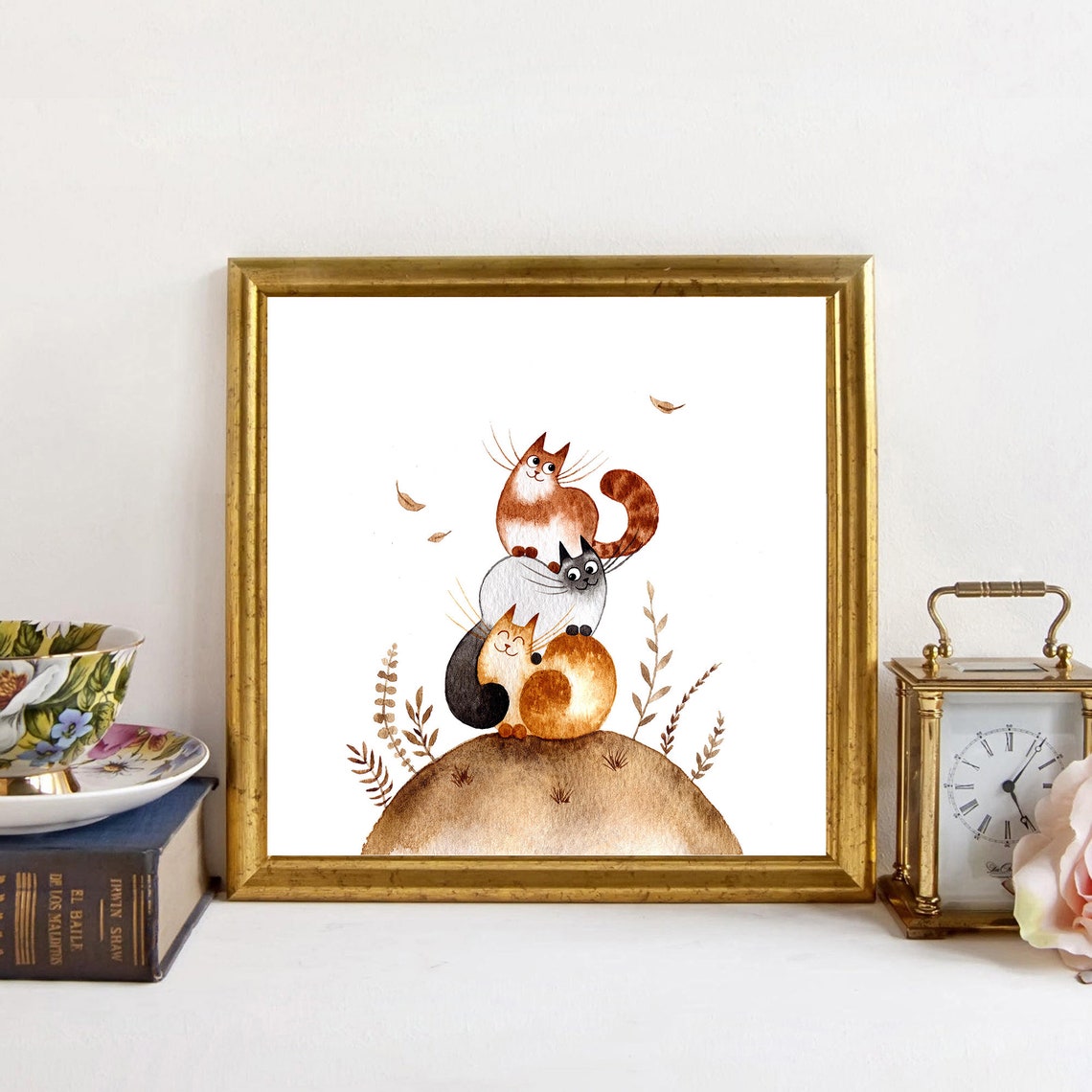 Cat Wall Art Watercolor Cat Painting Kitchen Poster Kids - Etsy