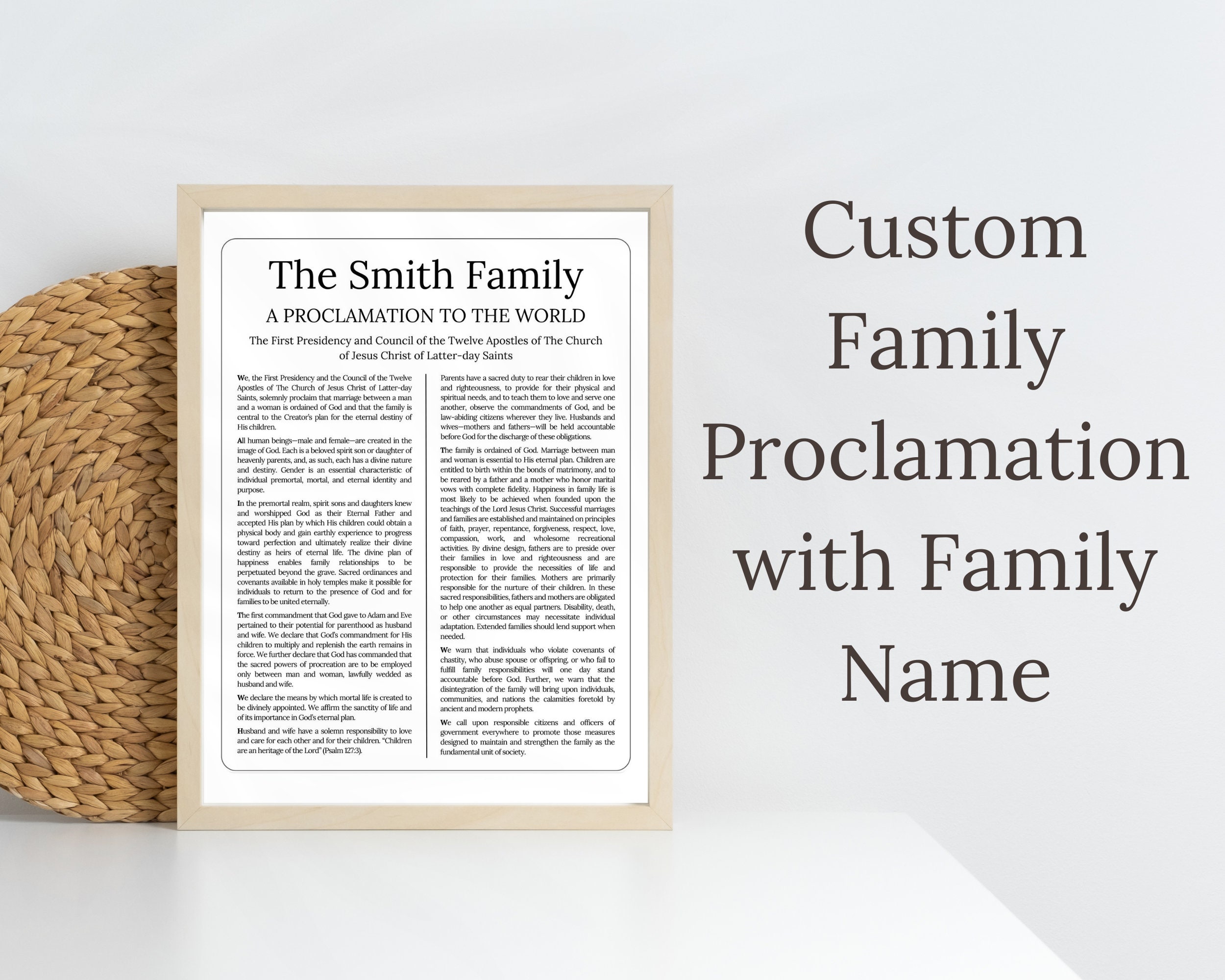 Custom Last Name Family Proclamation | LDS Digital Product - Etsy