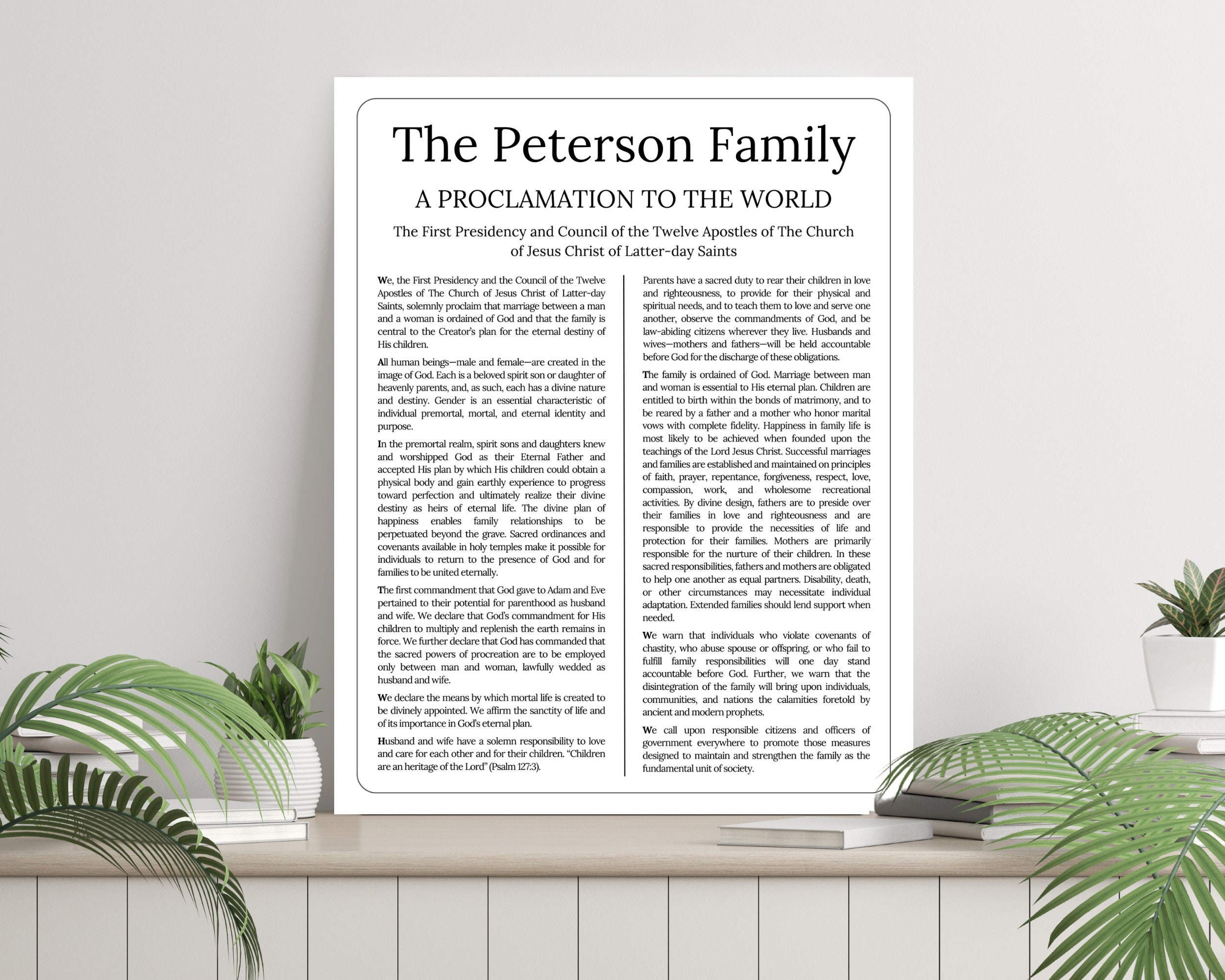 Custom Last Name Family Proclamation | LDS Digital Product - Etsy