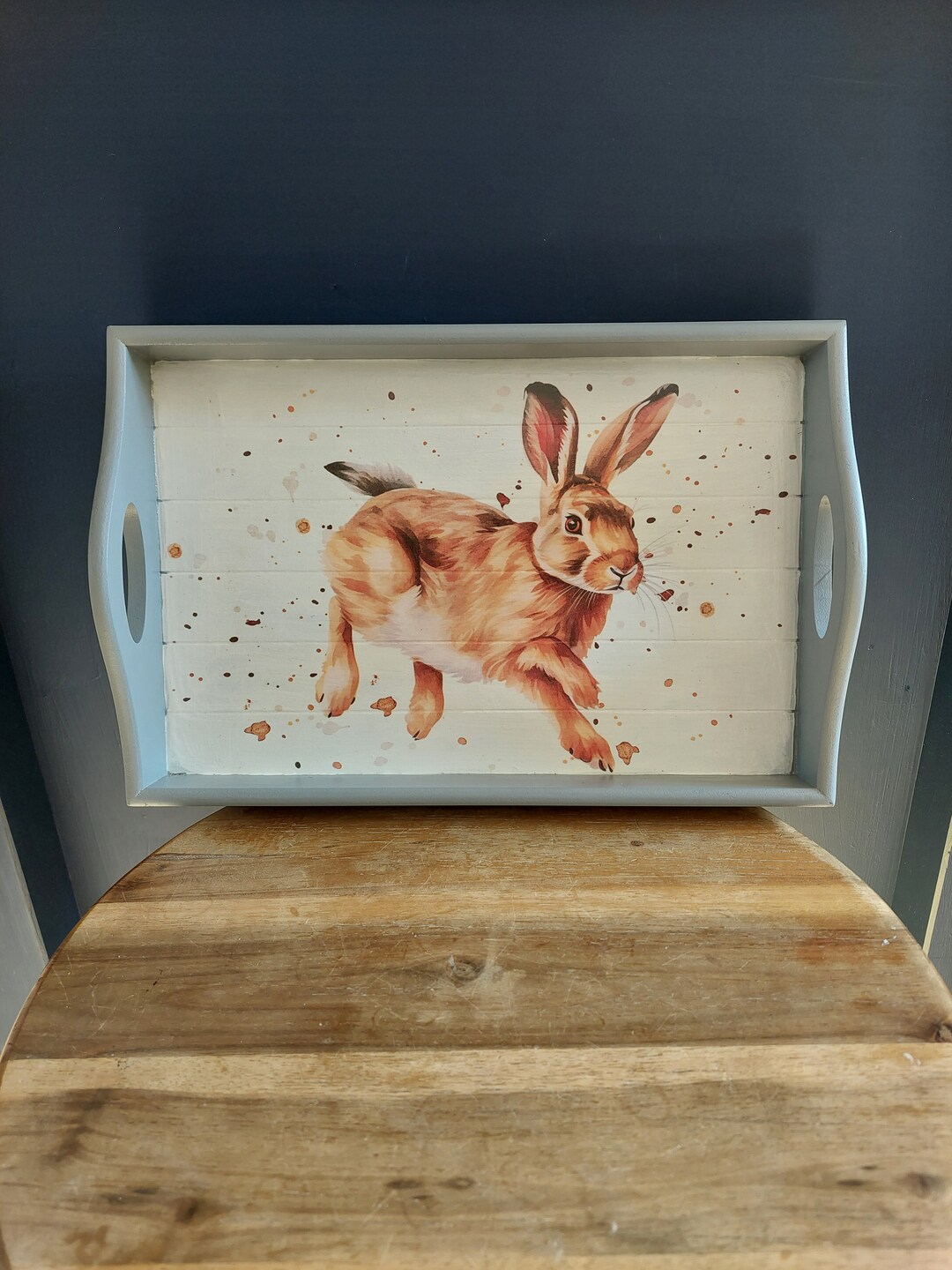 Grey Wood Sofa Tray Hare Rabbit Boxing Hares Nature Lover Gift ...