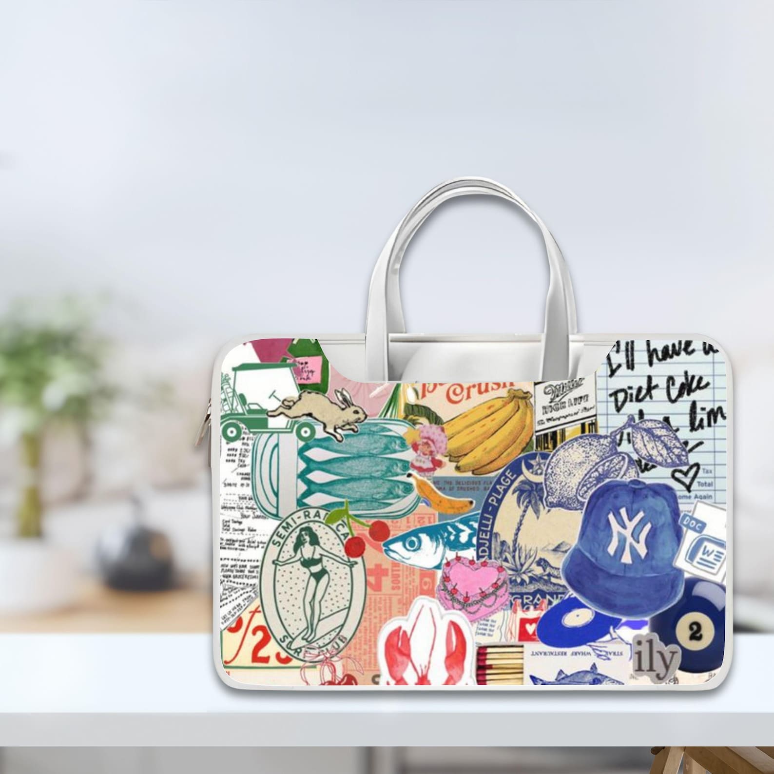 Cute Pattern Aesthetic Scrapbook Laptop Bag With Handle, Shoulder Strap ...