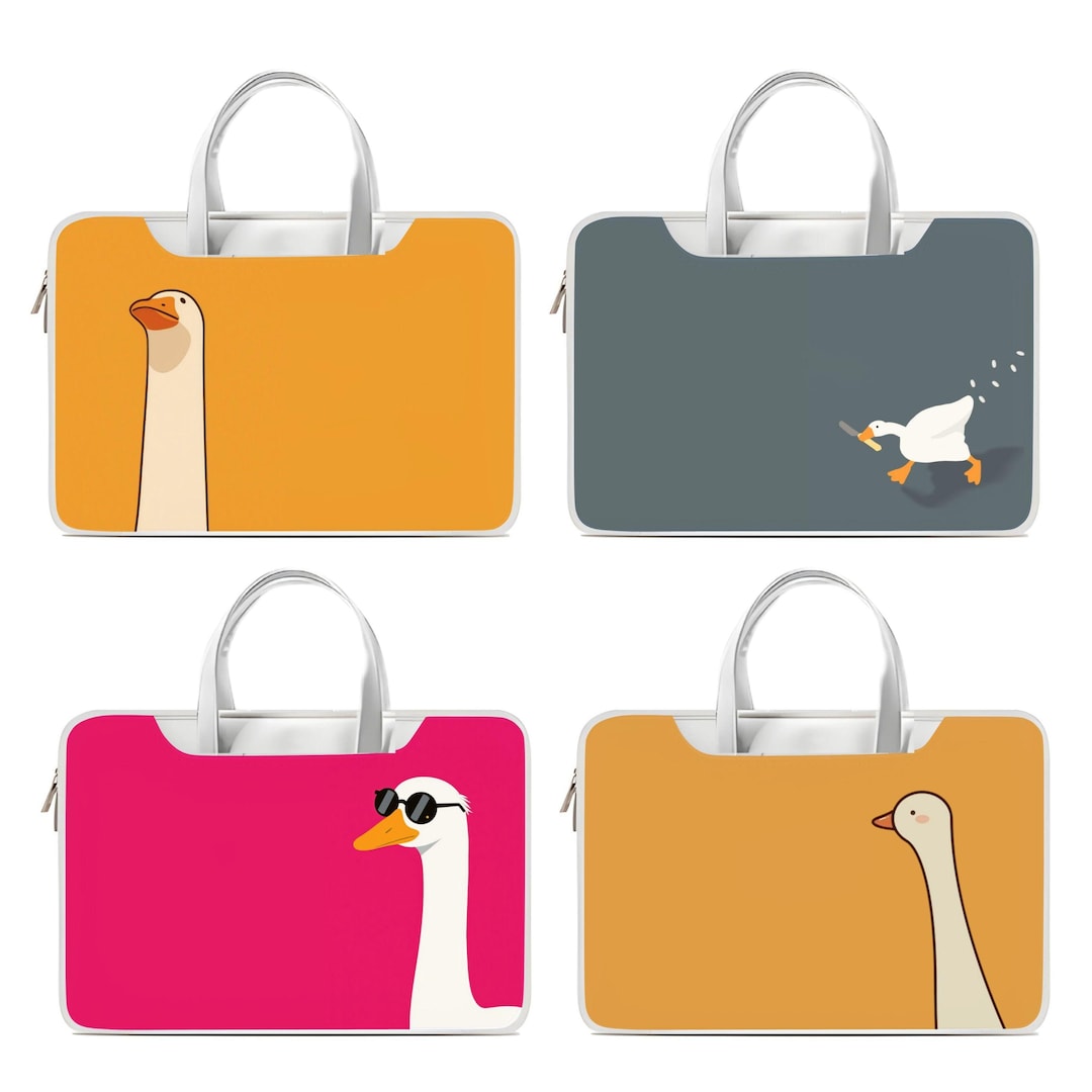 Cute Goose Art Print Aesthetic Laptop Bag With Handle, Shoulder Strap ...