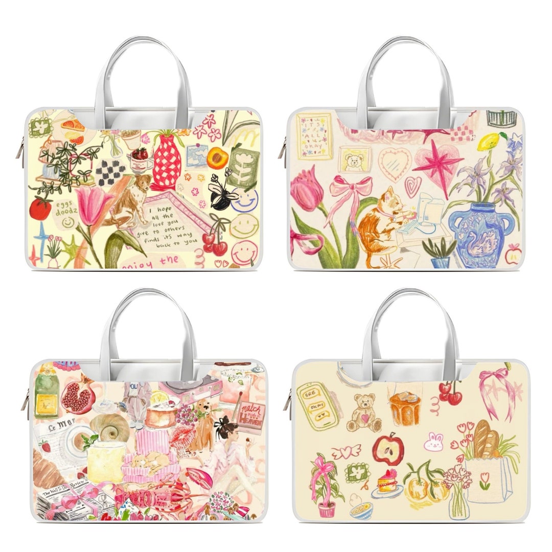 Cute Vibrant Pattern Aesthetic Scrapbook Laptop Bag With Handle ...