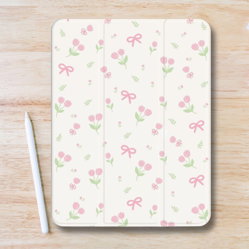 Personalized Kawaii Bow Floral Aesthetic iPad Case W Pen Slot, Trifold ...