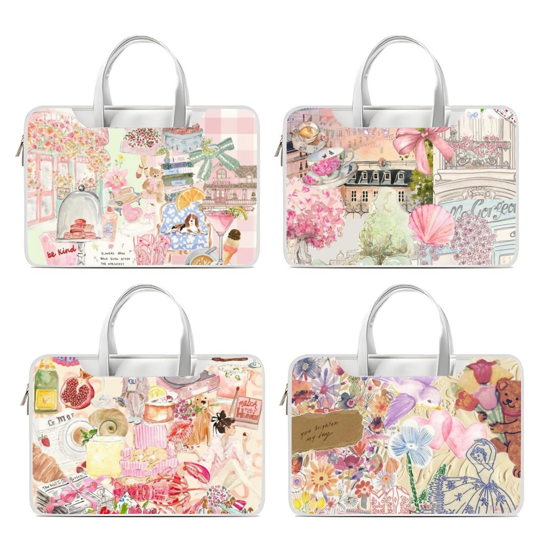 Cute Girly Pink Aesthetic Scrapbook Laptop Bag With Handle, Shoulder ...