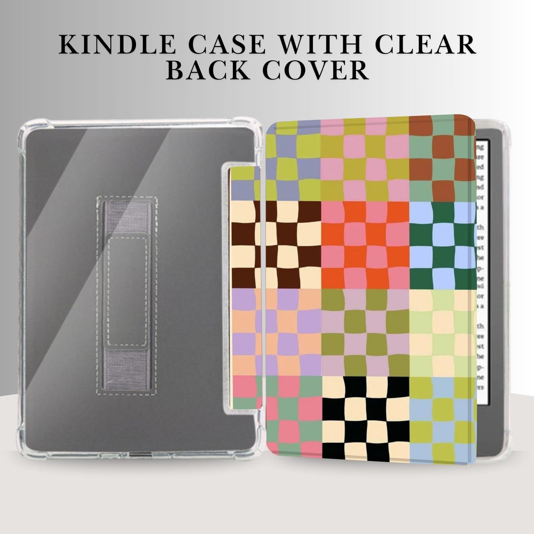 Colorful Check Kindle Case With Clear Back Cover for Kindle 6" 6.8" 7 ...